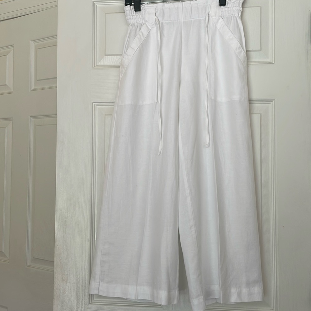Loft White Crop Wide Leg Summer Pants W/Drawstring Wa… - Gem